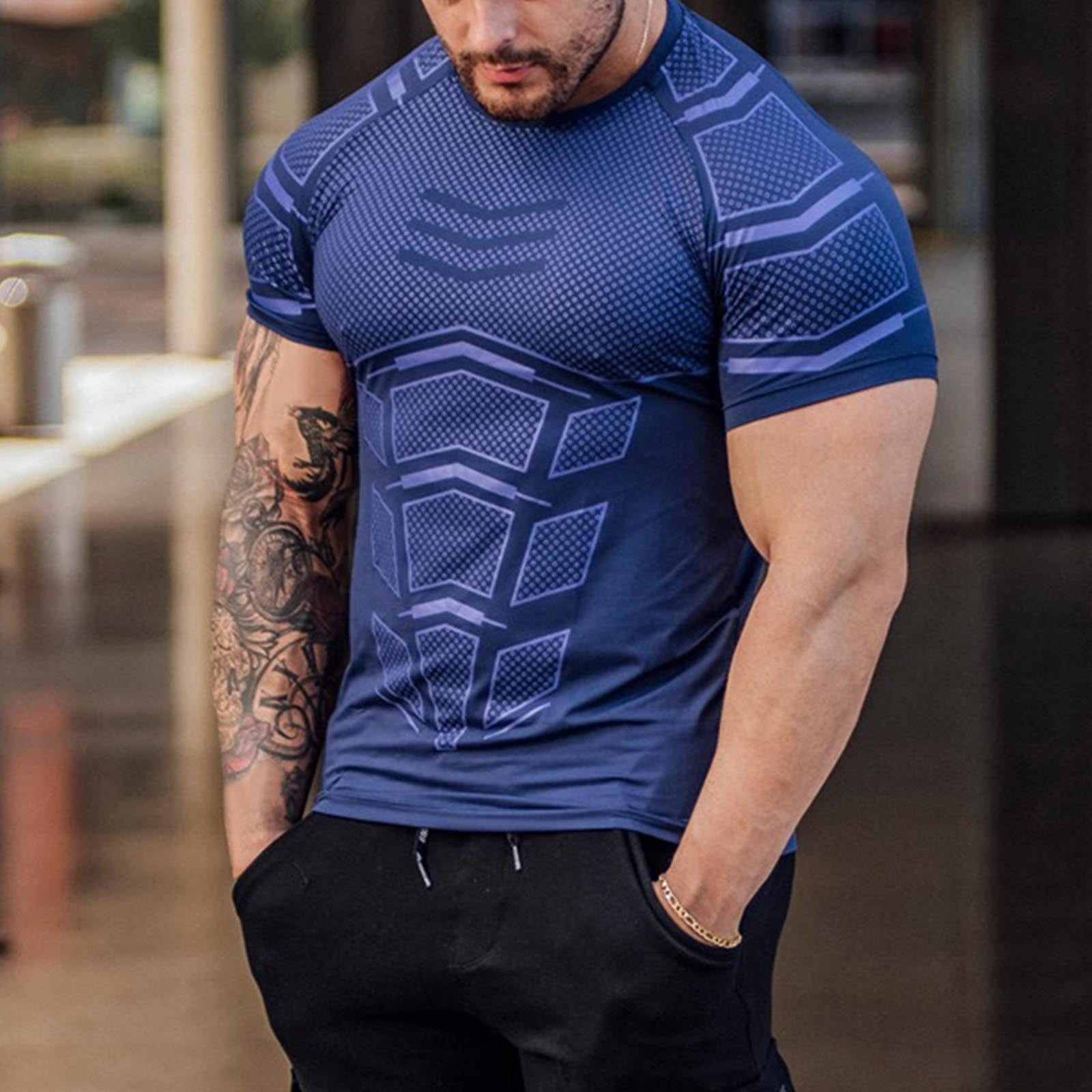 Fathers Day Gifts Mens Shirts Men Printed Casual Muscle Round Neck Tank ...