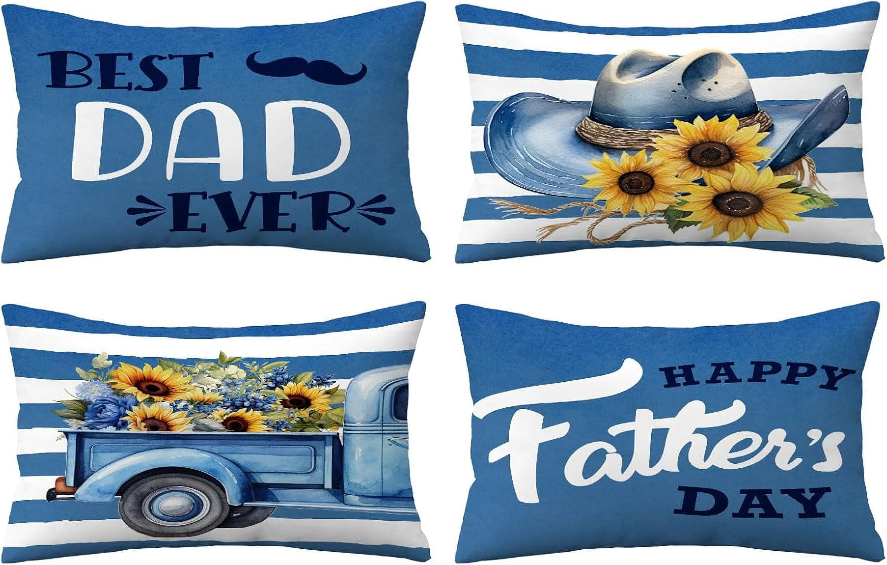 Fathers Day Pillow Covers 12x20 Set of 4 Blue Velvet Dad Throw Pillow ...