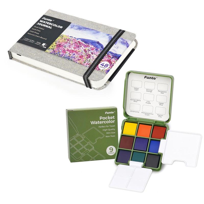 【FathersDayGift】Pocket Watercolor Paint Set, Travel Paint Kit, with 9 ...