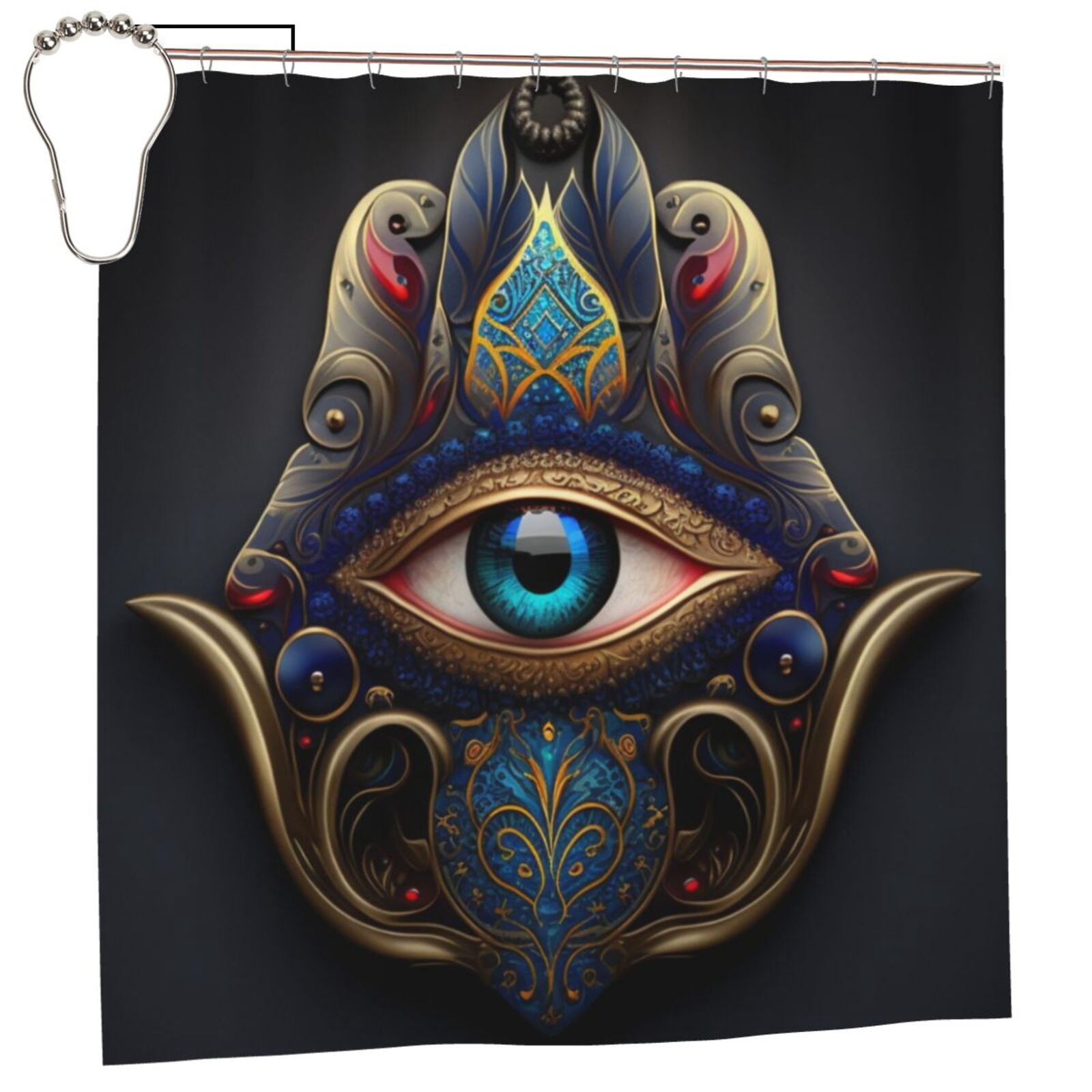 Fatima Hamsa Hand Evil Eye Ornaments Shower Curtain with 12 Iron Hooks ...