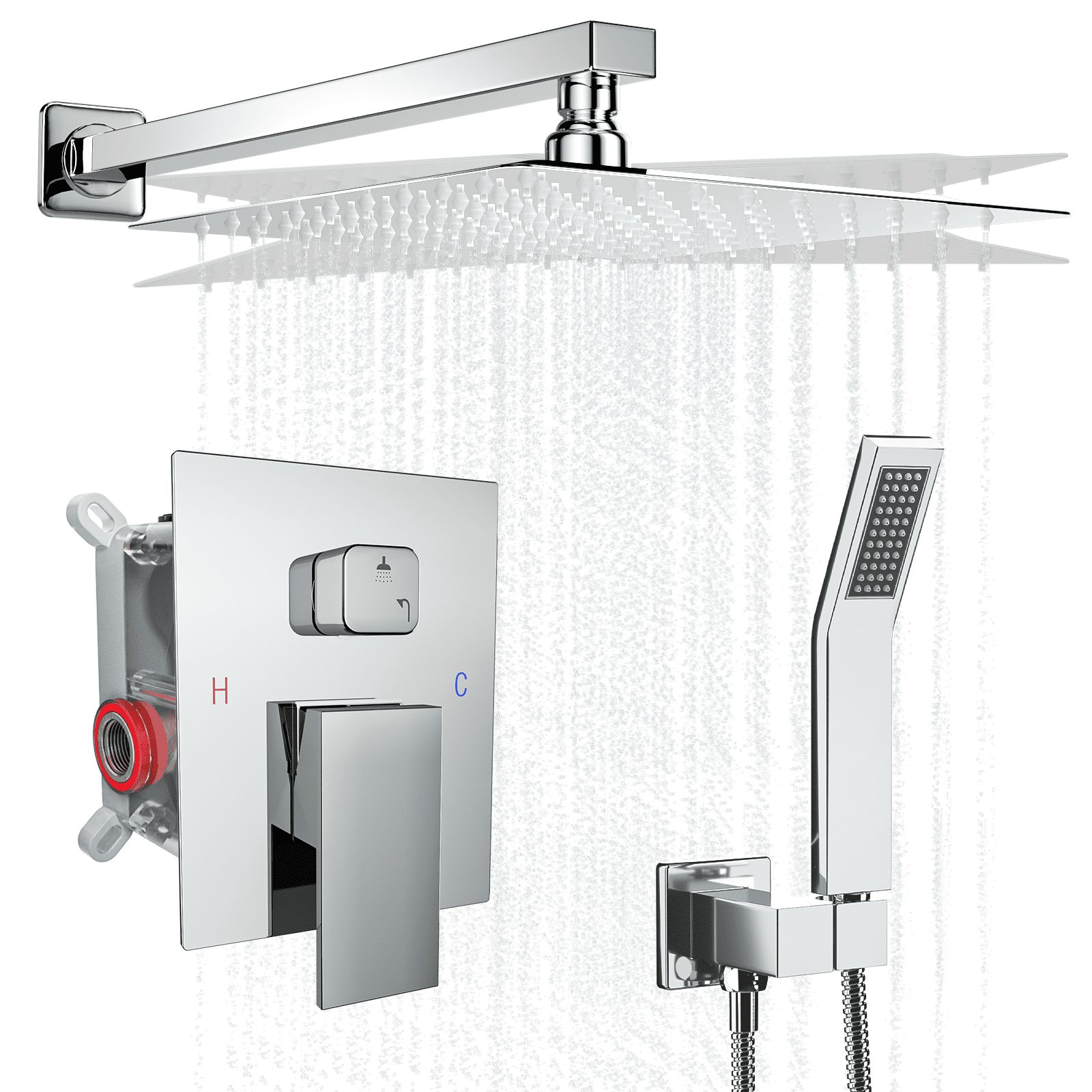 Fatspas Shower System, 12 inch Wall Mounted Shower Faucet Set for Bathroom with High Pressure ...