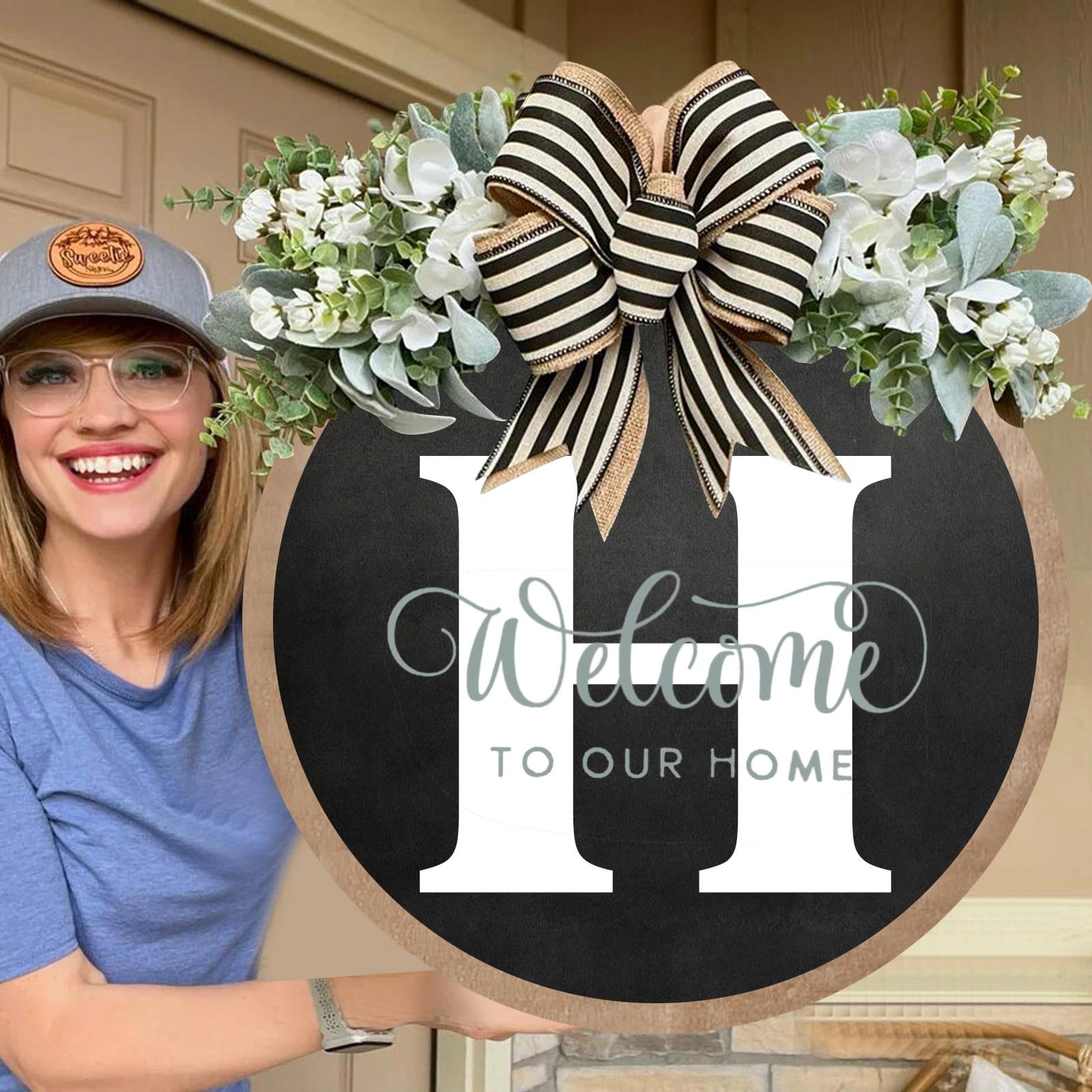 Fattazi Funny Welcome Sign Front Door Rustic Round Outdoor Indoor ...