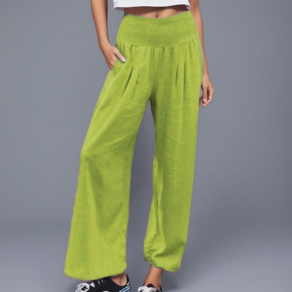 Fattazi High Waist Wide Leg Palazzo Pants For Women Smocked Elastic