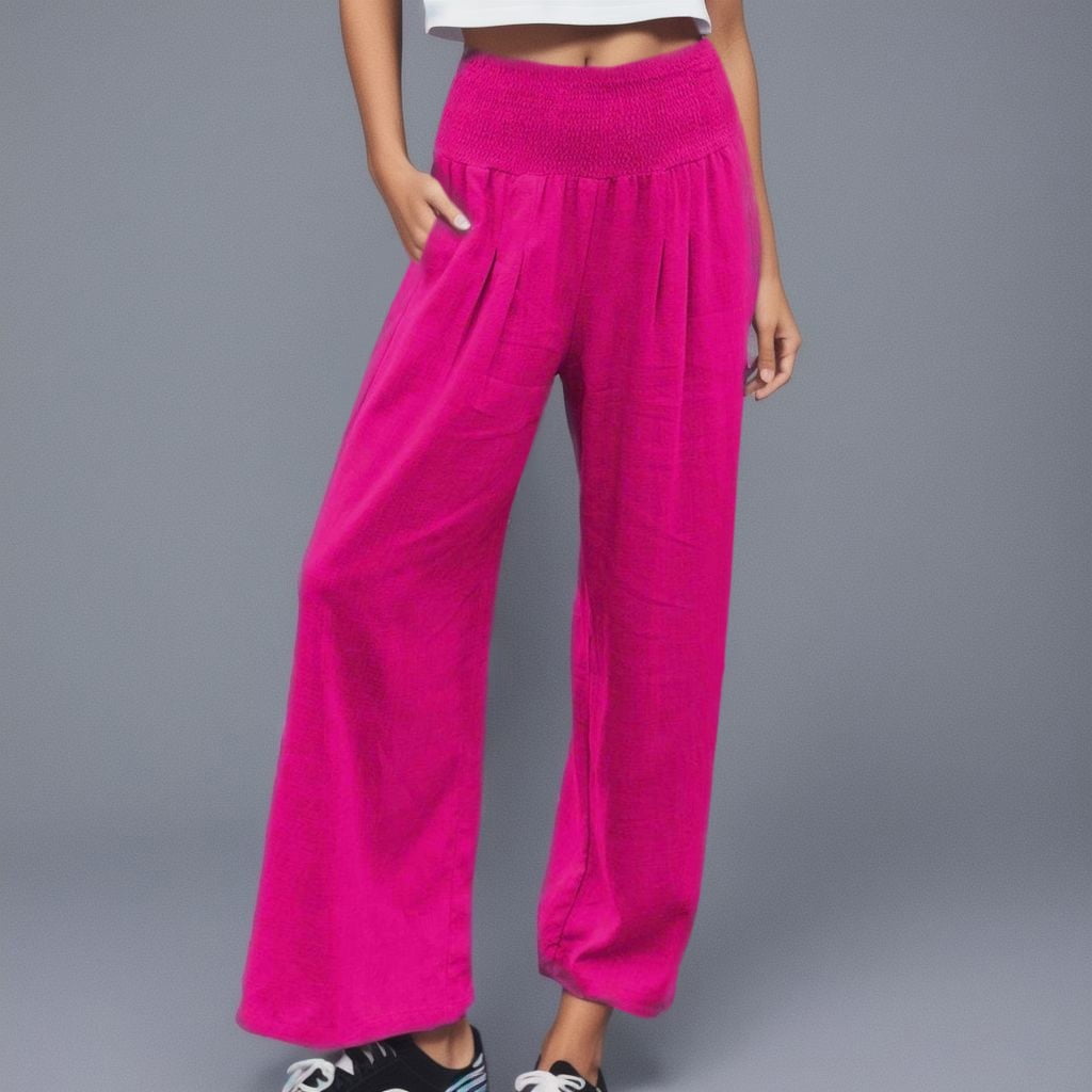 Fattazi High Waist Wide Leg Palazzo Pants For Women Smocked Elastic