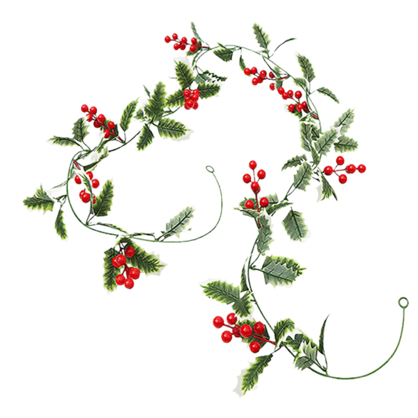 Fattazi Red Berry Christmas Garland With Green Leaves Wired Artificial ...
