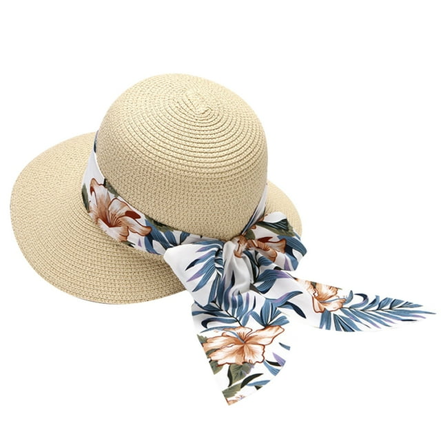 Fattazi Women Summer Wide Straw Hat Beach Foldable Sun Hats Floppy Roll