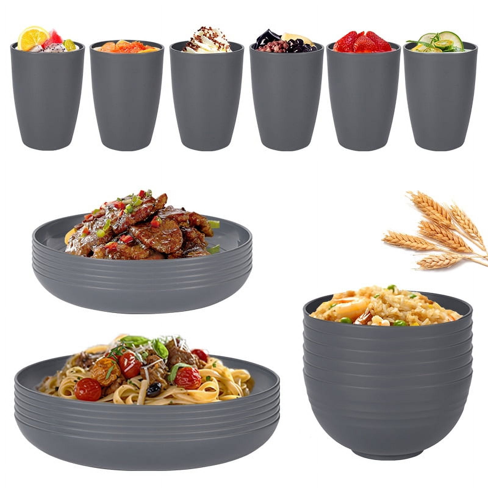 Fatty Farmer Wheat Straw Dinnerware Sets, 24-Piece Plates and Bowls ...