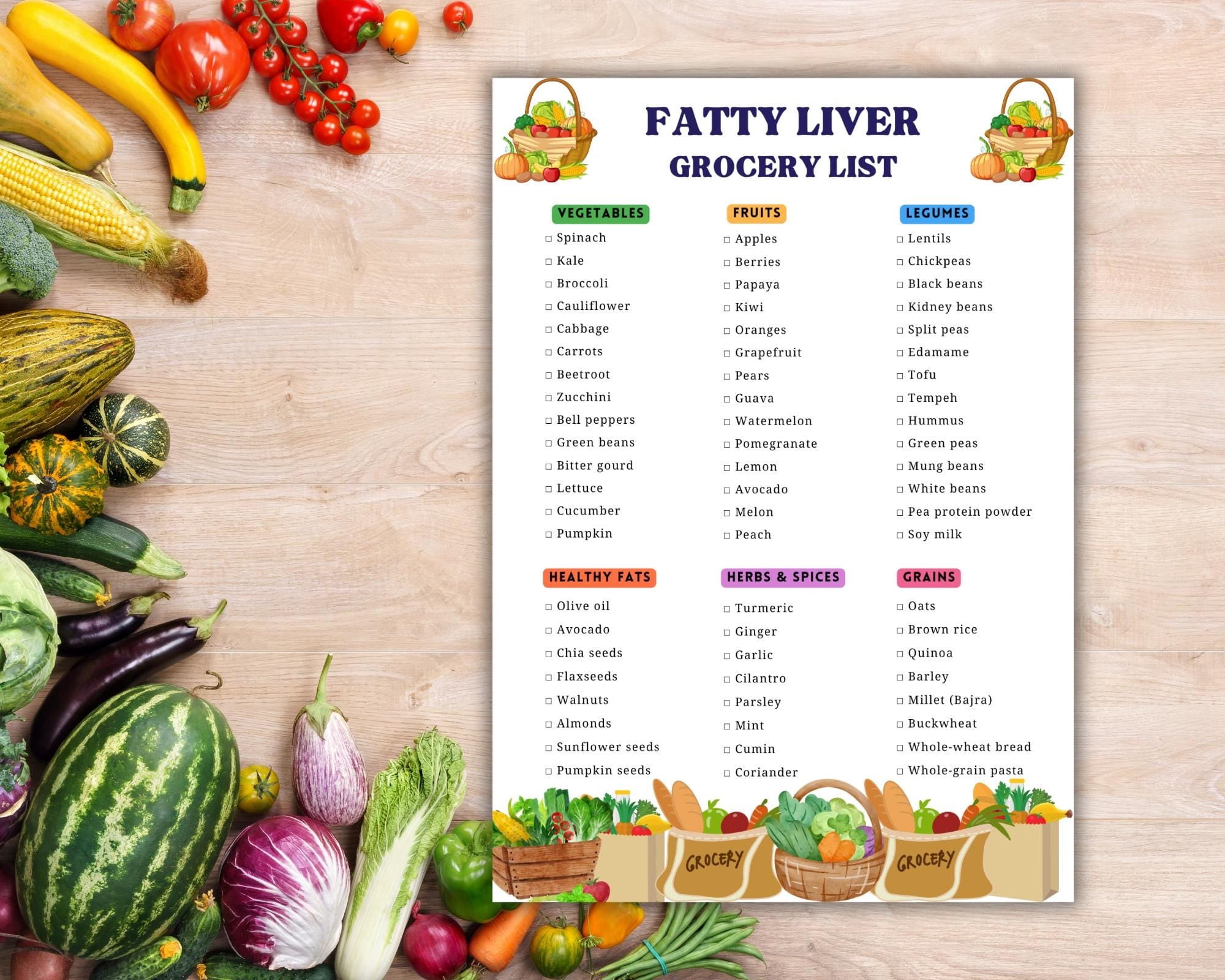 Fatty Liver Grocery List Poster, Low-fat And Low Sugar Shopping List ...