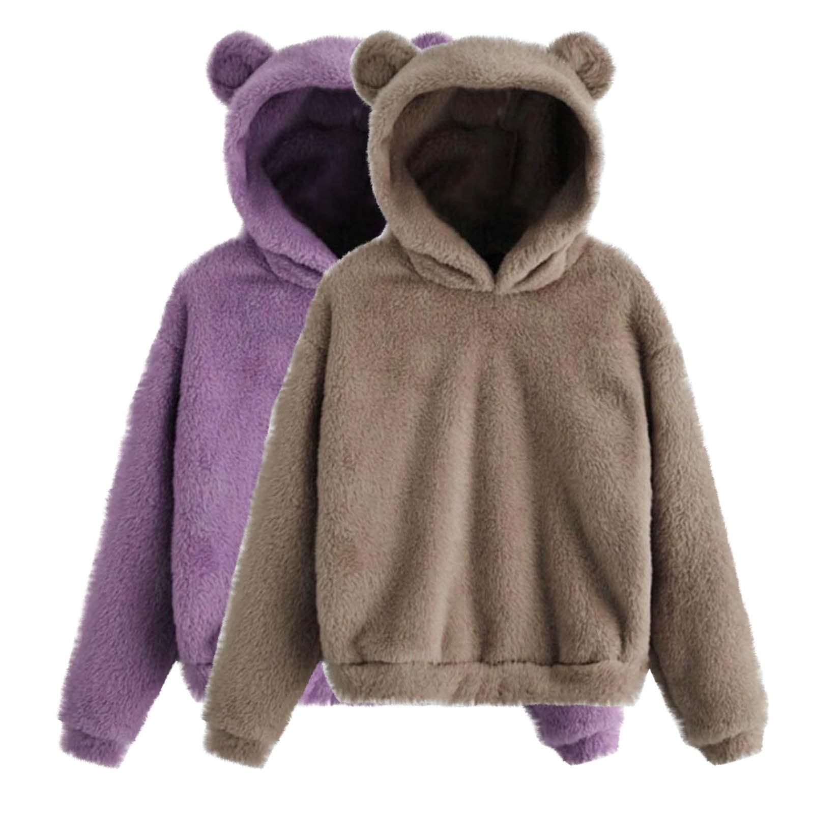 Fatuov 2-Pack Women's Pullover Hoodies Solid Color Comfy Sweatshirts ...