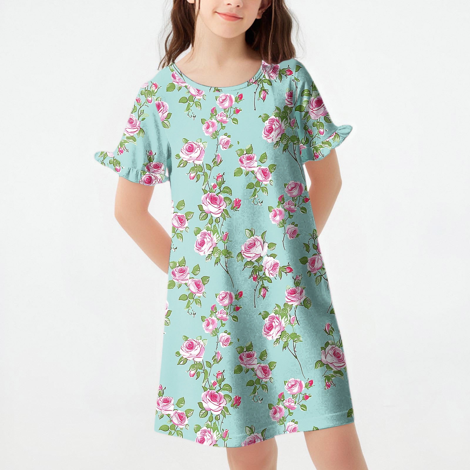 Fatuov Children's Casual Dress Summer Floral Print Soft Sleep Dress for ...