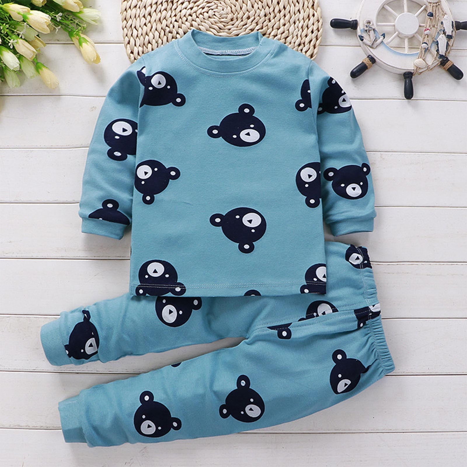 Fatuov Children's Cotton Sleepwear Set 0-6T, Long Sleeve Two Piece ...