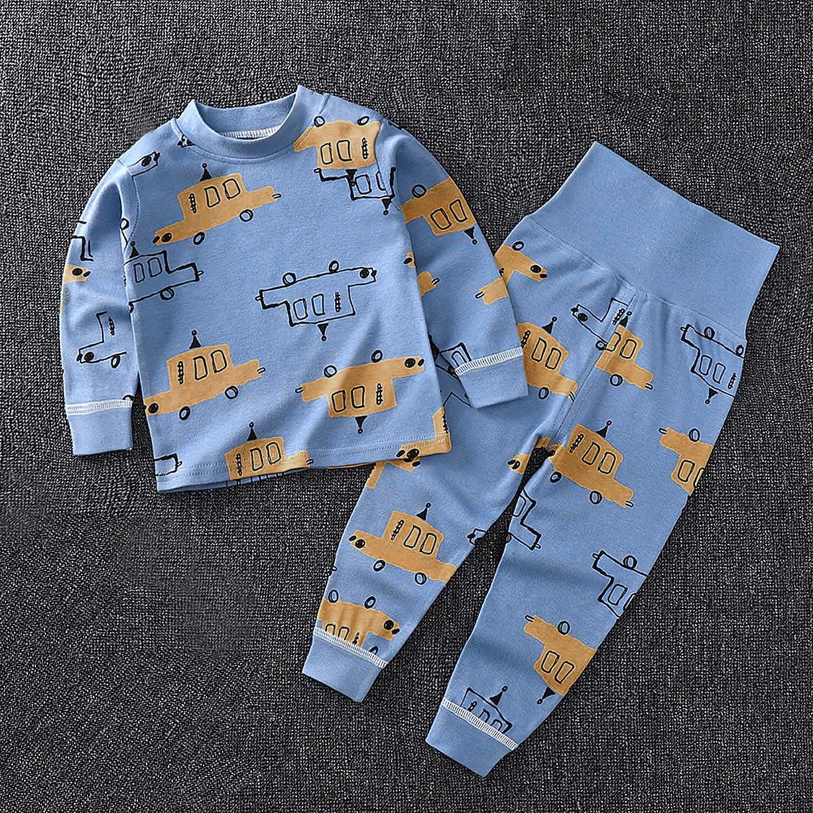 Fatuov Cotton Boys Girls Pajama Set 0-7Years, Crew Neck Long Sleeve Two ...