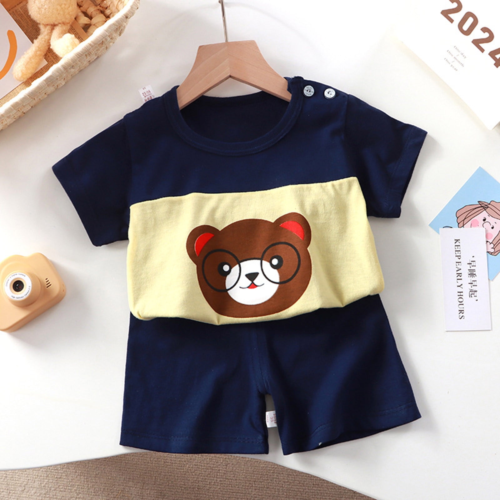 Fatuov Cotton Short Sleeve Set for Kids Girls Summer Crewneck ...