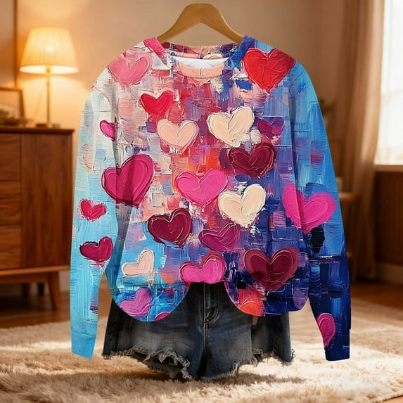 Fatuov Crewneck Blouse for Women Valentine's Day Print Loose Fit ...