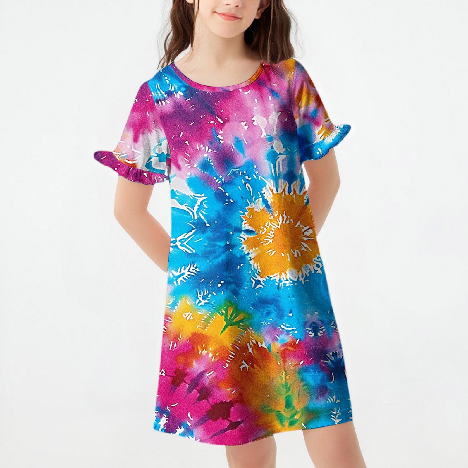 Fatuov Dresses for Big Girls Short Sleeve Breathable Sleep Dress for ...