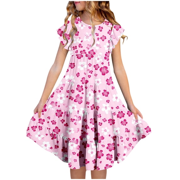 Fatuov Girls Summer Dresses Comfortable Dress for Home Floral Print ...