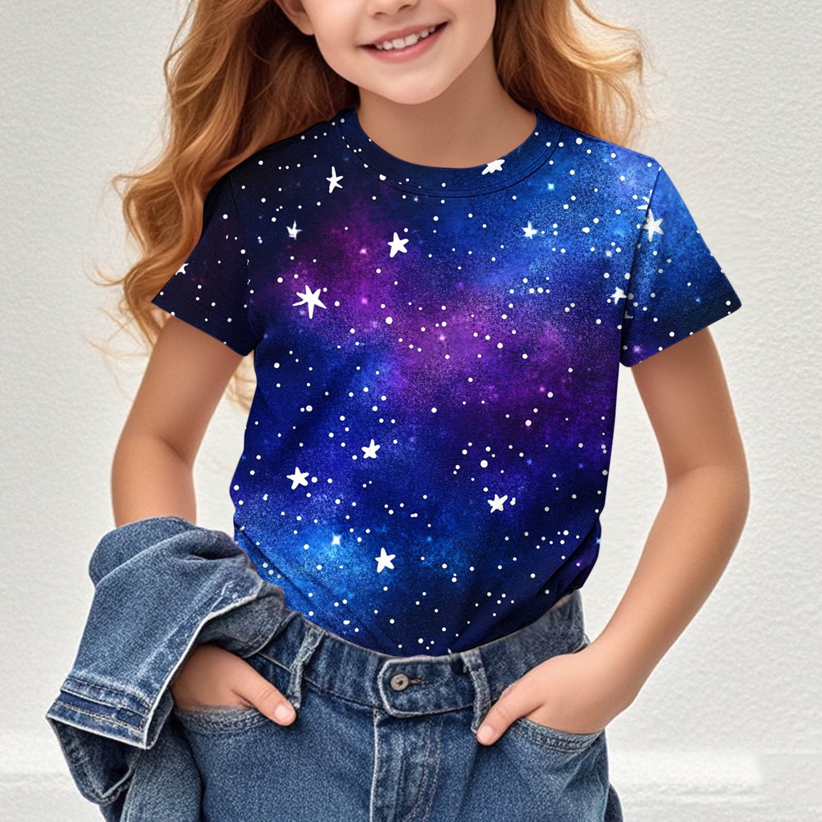 Fatuov Kids Summer Graphic Tees Short Sleeve Galaxy Star Printed Soft ...