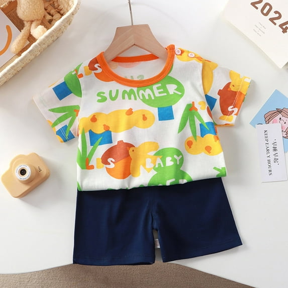 Fatuov Kids T-Shirt and Shorts Set Summer Casual Short Sleeve Outfits for Back-to-school Cute ...