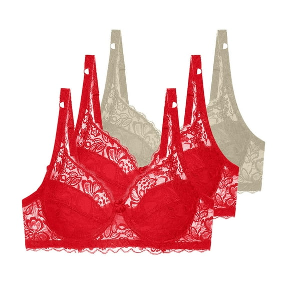 Fatuov Lace Underwire Bras for Women Full Coverage Push Up Soft Daily ...