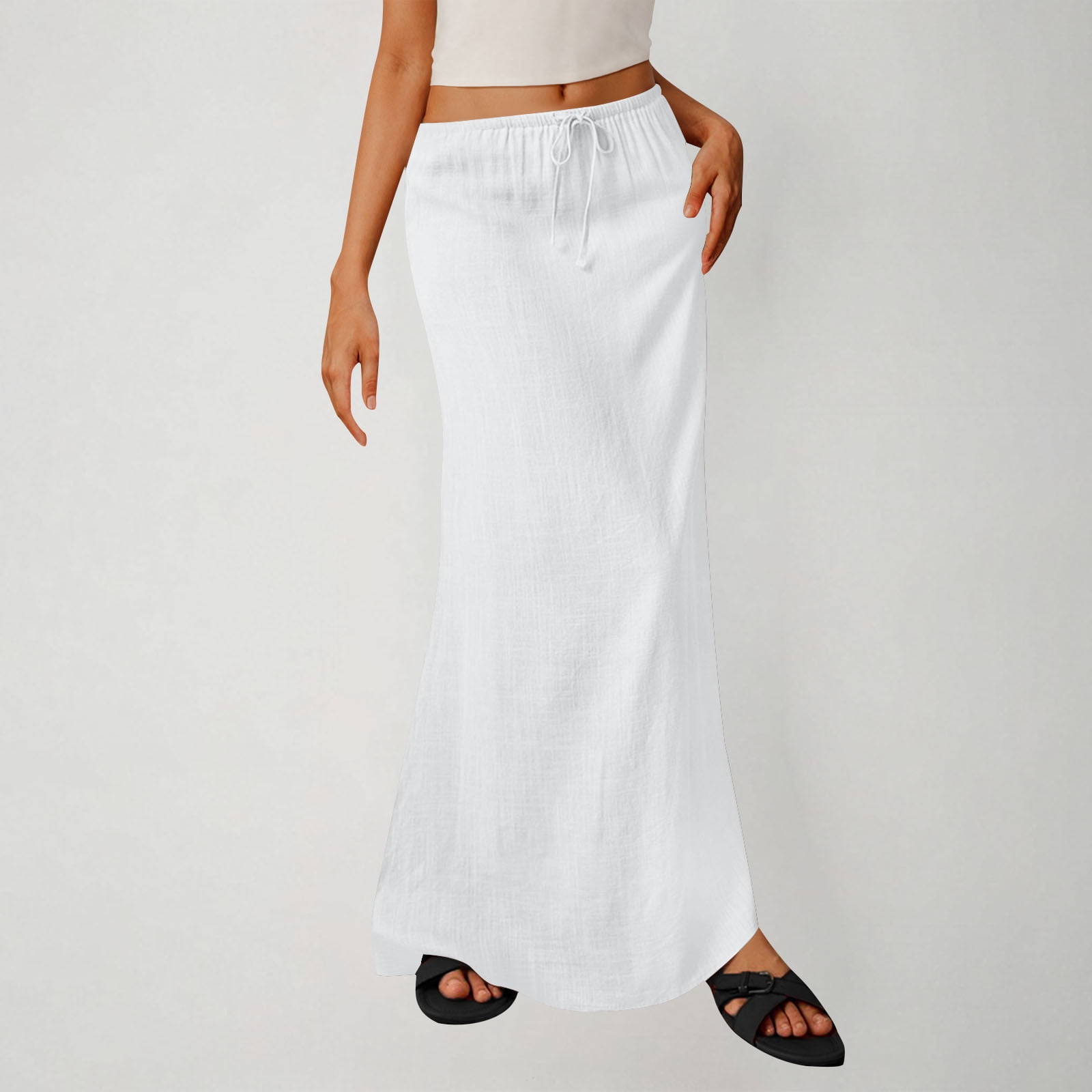 Fatuov Linen Maxi Skirts for Women Trendy Summer Beach Skirts for ...