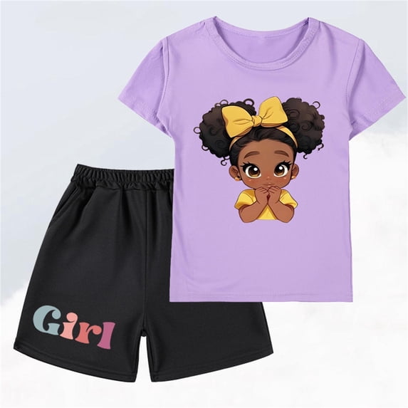 Fatuov Summer Girls Casual Outfits Cute Graphic Print Breathable Short ...