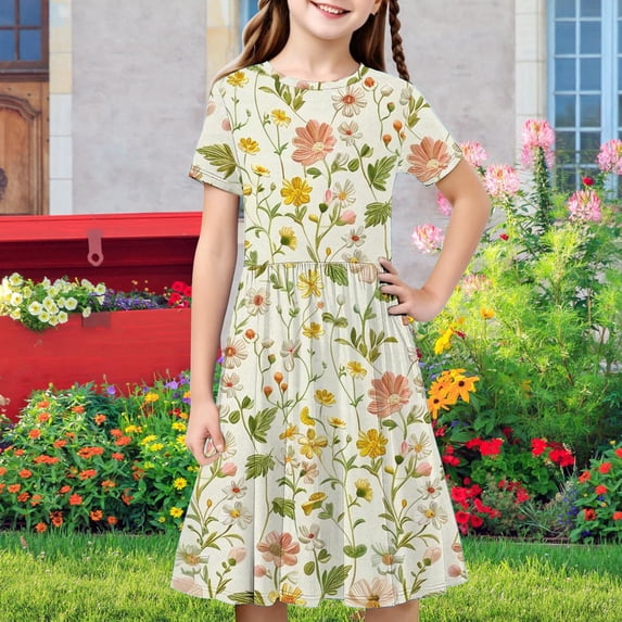 Fatuov Toddler Girls Dress Short Sleeve Summer Comfortable Dress for ...