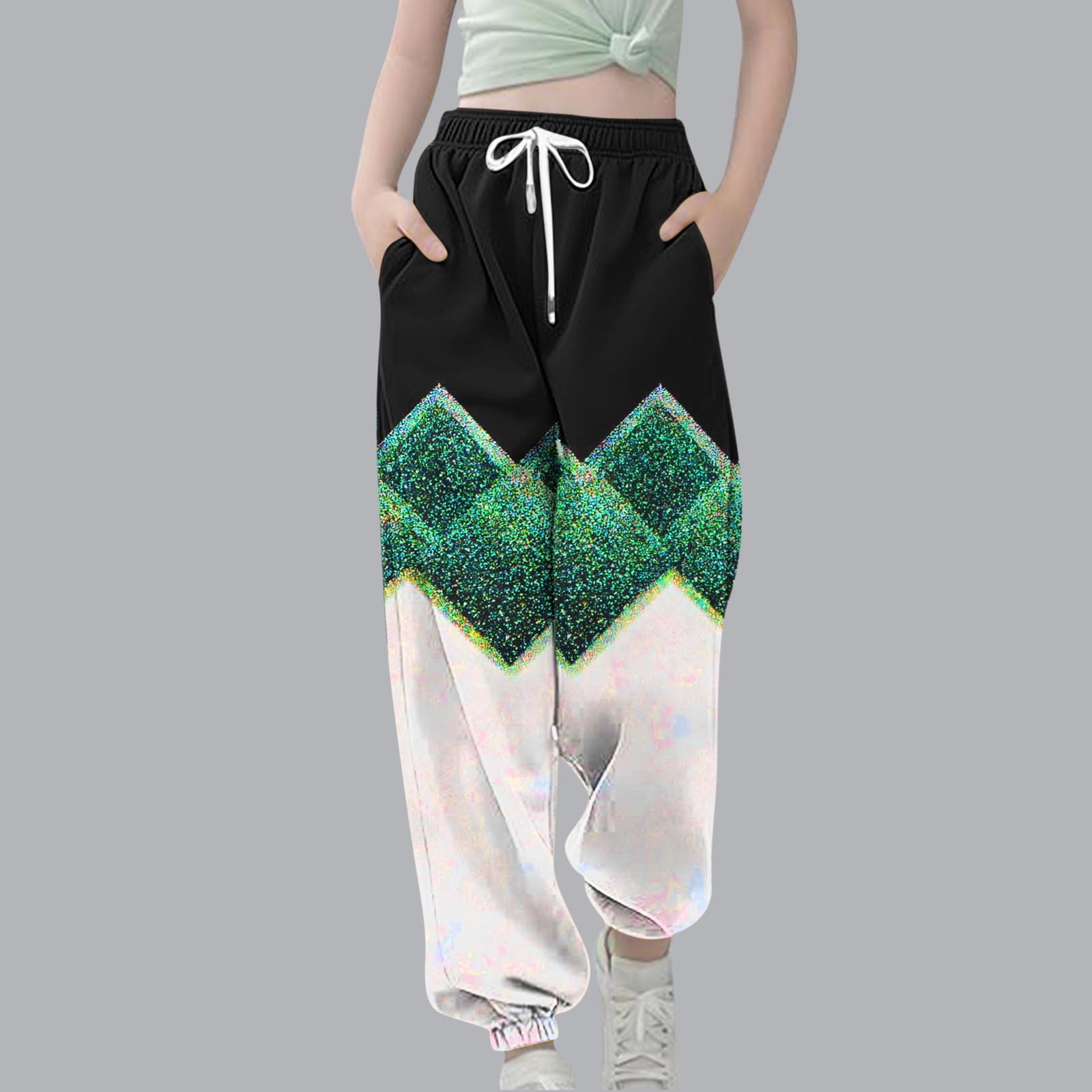 Fatuov Tween Straight Leg Pants with Pocket Splicing Printed Streetwear ...