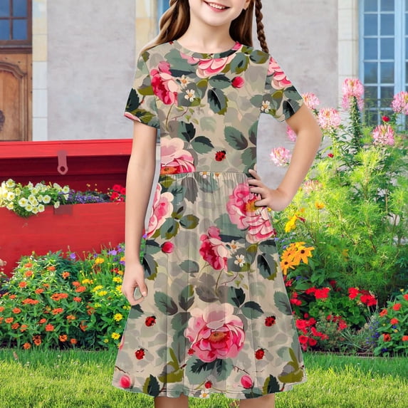 Fatuov Weekend Casual Dress for Girls Floral Print Breathable Dress for ...