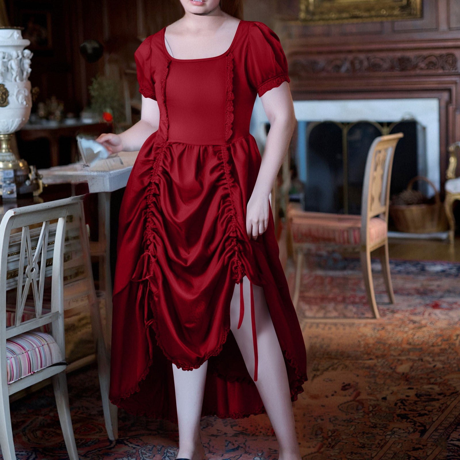 Fatuov Women's Halloween Renaissance Princess Dress Square Neck Puff ...