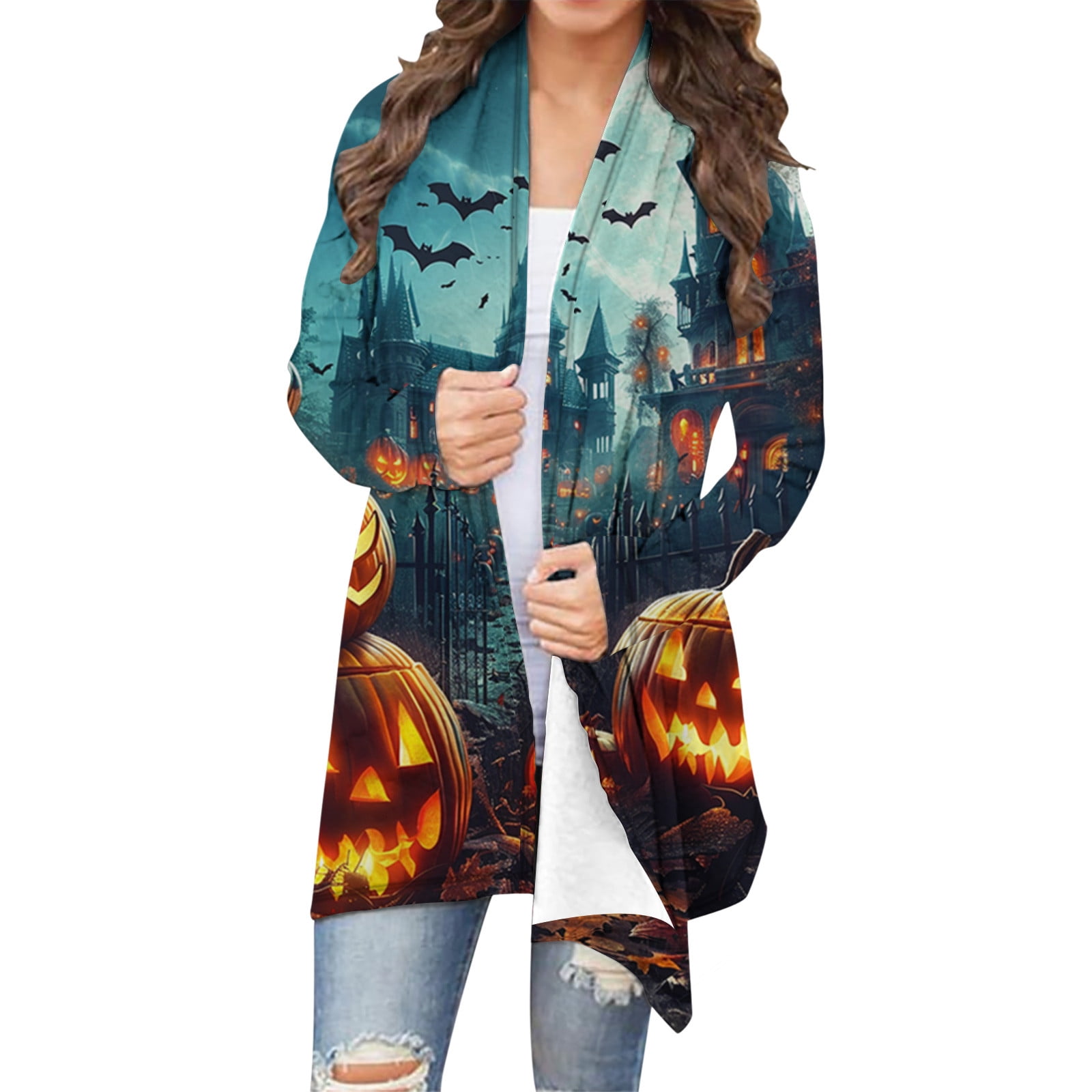 Fatuov Women's Halloween Themed Cardigan Plus Size Long Sleeve Open ...
