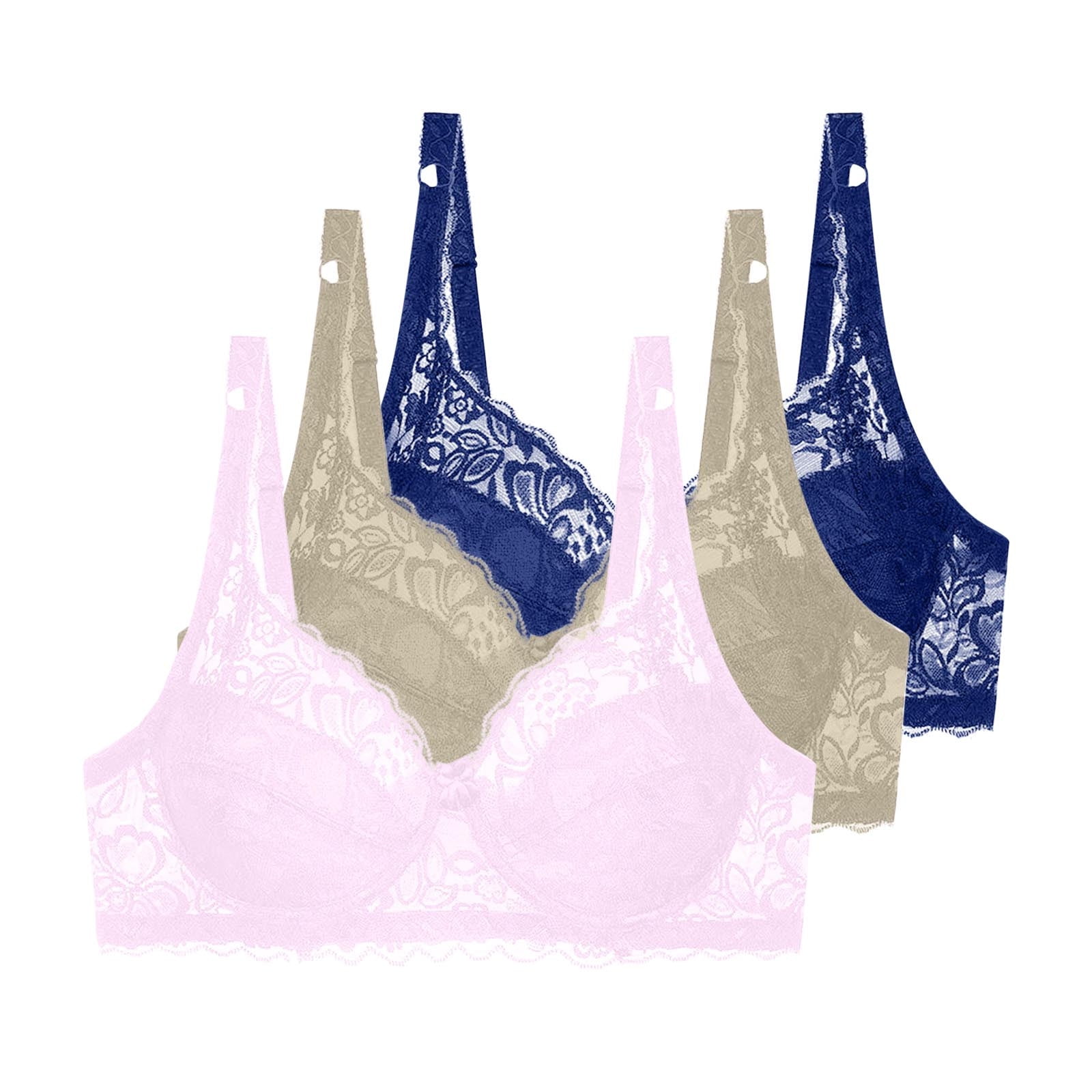 Fatuov Women's Lace Wire Bra Supportive Push Up Solid Color Breathable ...