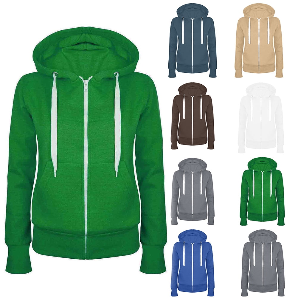 Fatuov Zip Up Hoodie Women Fleece Lined Casual Hooded Sweatshirts ...