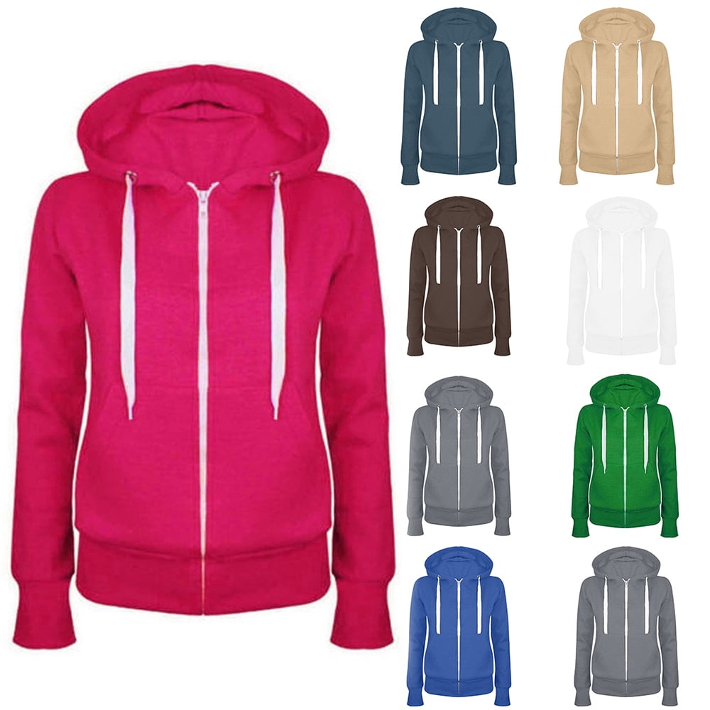 Fatuov Zip Up Hoodie Women Fleece Lined Casual Hooded Sweatshirts ...