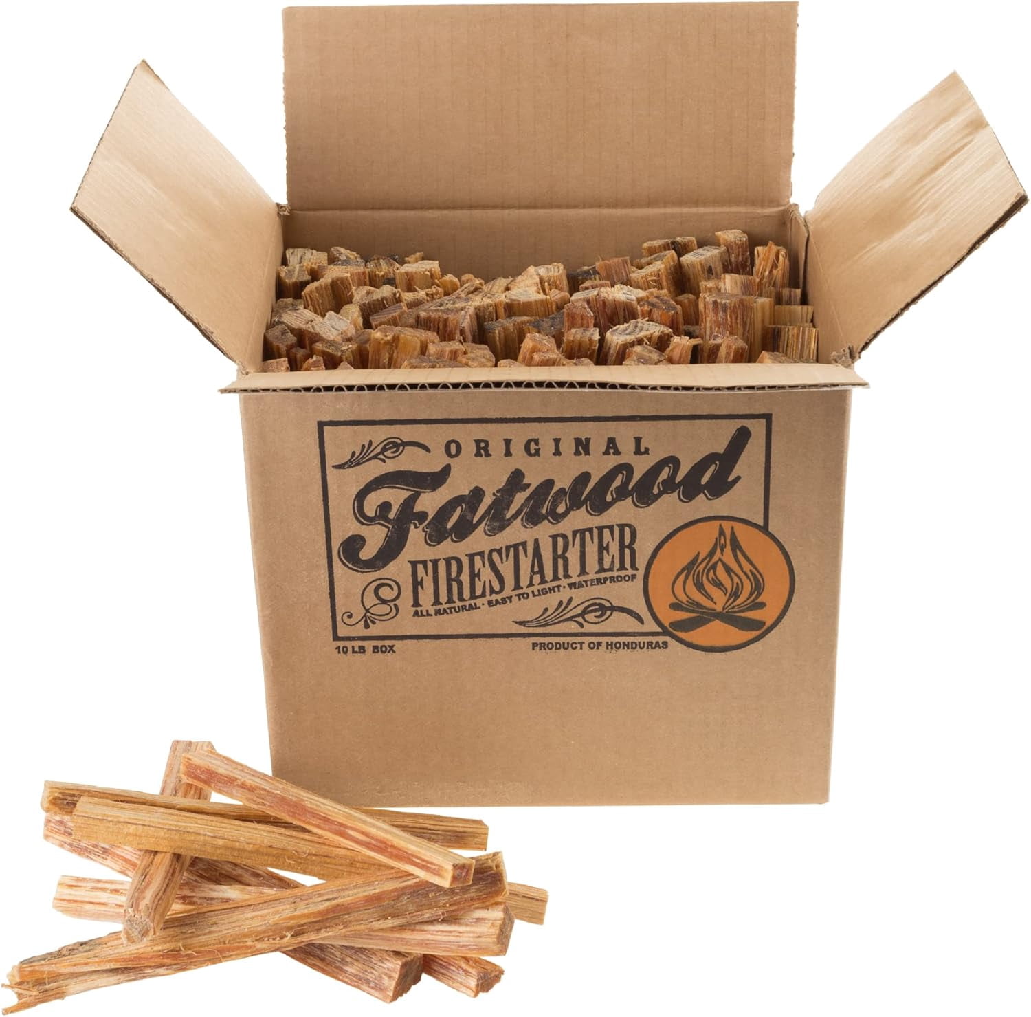 Fatwood Pine Wood Fire Sticks - 10-lb Box of Indoor or Outdoor Fire ...