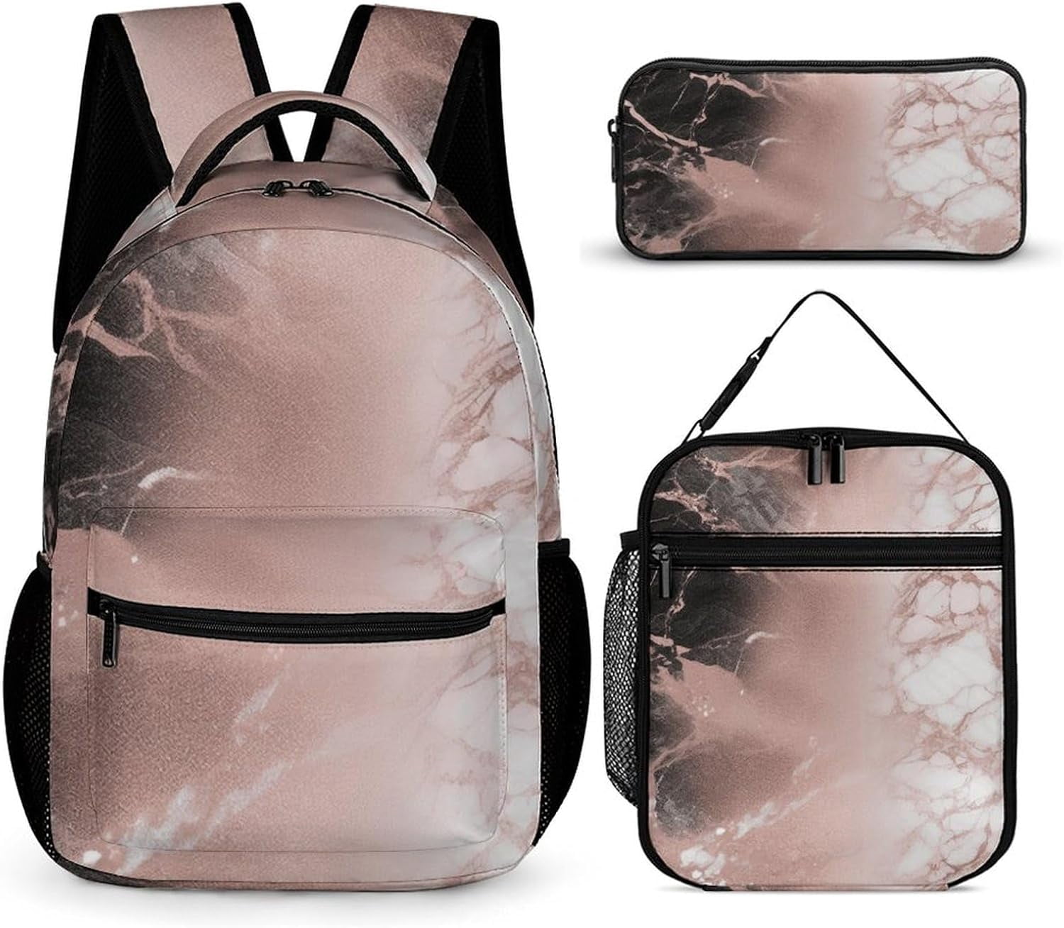Faty-T 3-in-1 Backpack Combo Set, Marble Color Rose Gold Print Backpack ...
