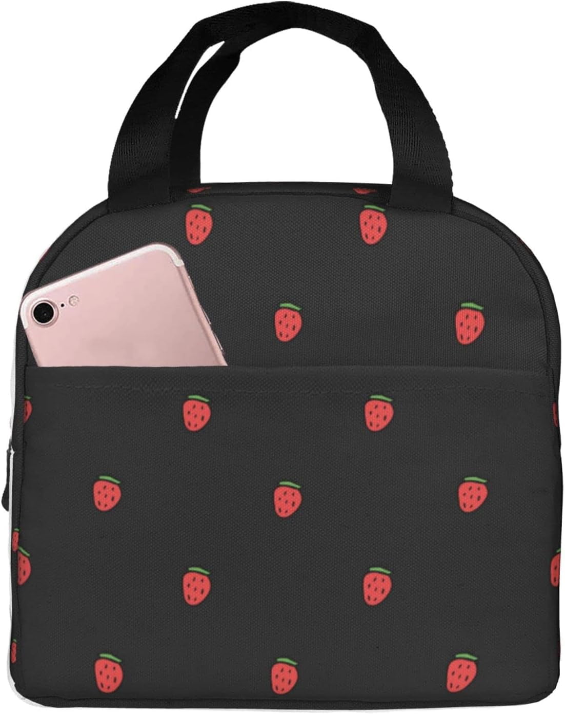 Faty-T Black Aesthetic Strawberry Print Reusable Lunch Tote Bag ...