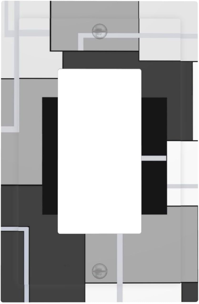 Faty-T Black White Grey Geometric 1-Gang Decorator Electrical Plate ...