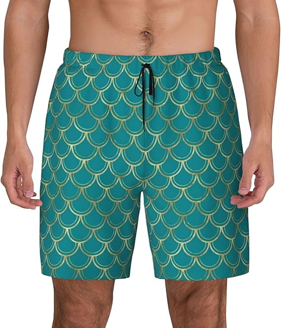 Faty-T Blue Fish Scale Mens Swim Trunks Bathing Suit with Compression ...