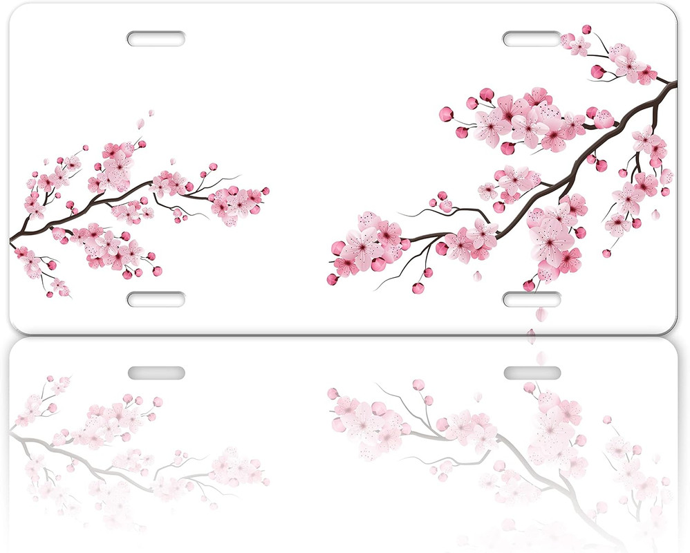 Faty-T Cherry Blossom Flower Front License Plate,License Plate Funny ...