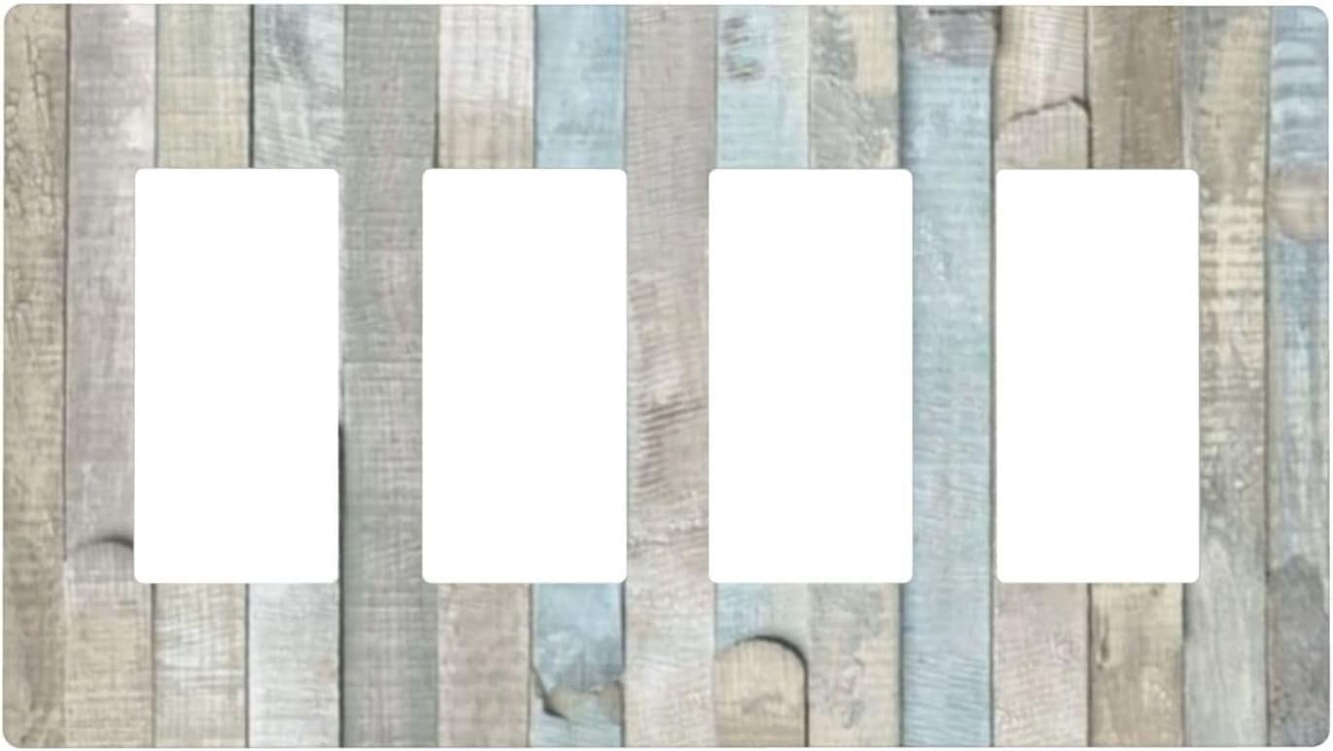 Faty-T Country Rustic Blue White Wood Print 4 Gang Decorator Screwless ...