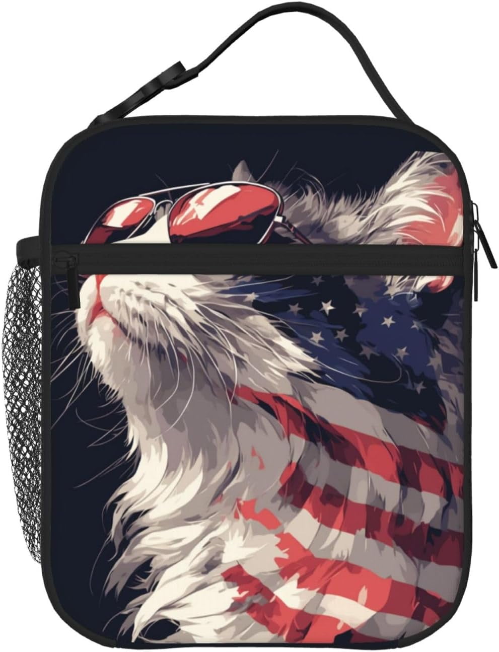 Faty-T Cute Patriotic Cat Wearing American Flag Print Lunch Bag ...