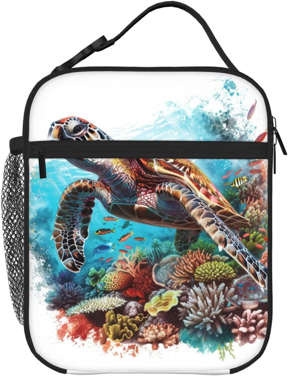 Faty-T Cute Sea Turtle Swimming Coral Reefs Print Lunch Bag Insulated ...