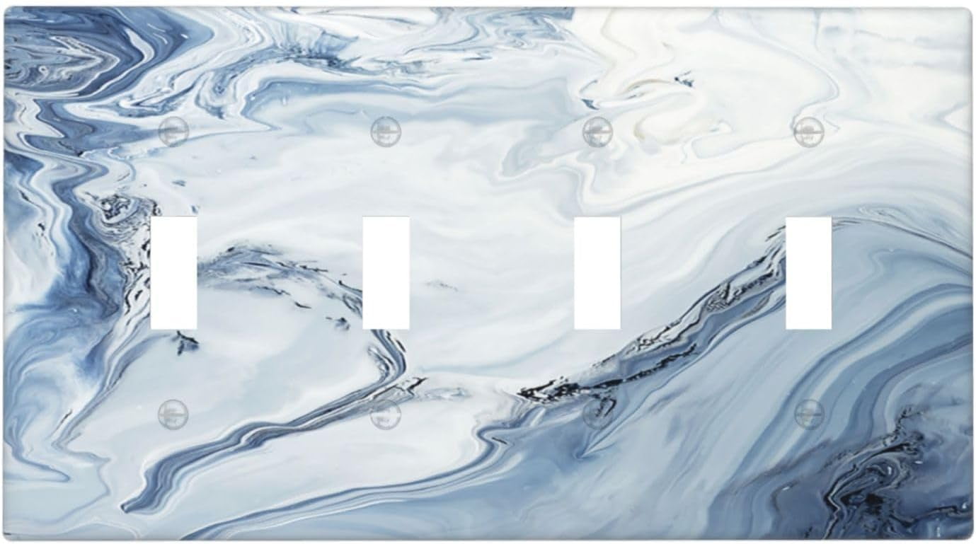 Faty-T Decorative Outlet Covers Blue Marble Pattern Quad Toggle / 4.5 X 8 IN Light Switch Cover ...