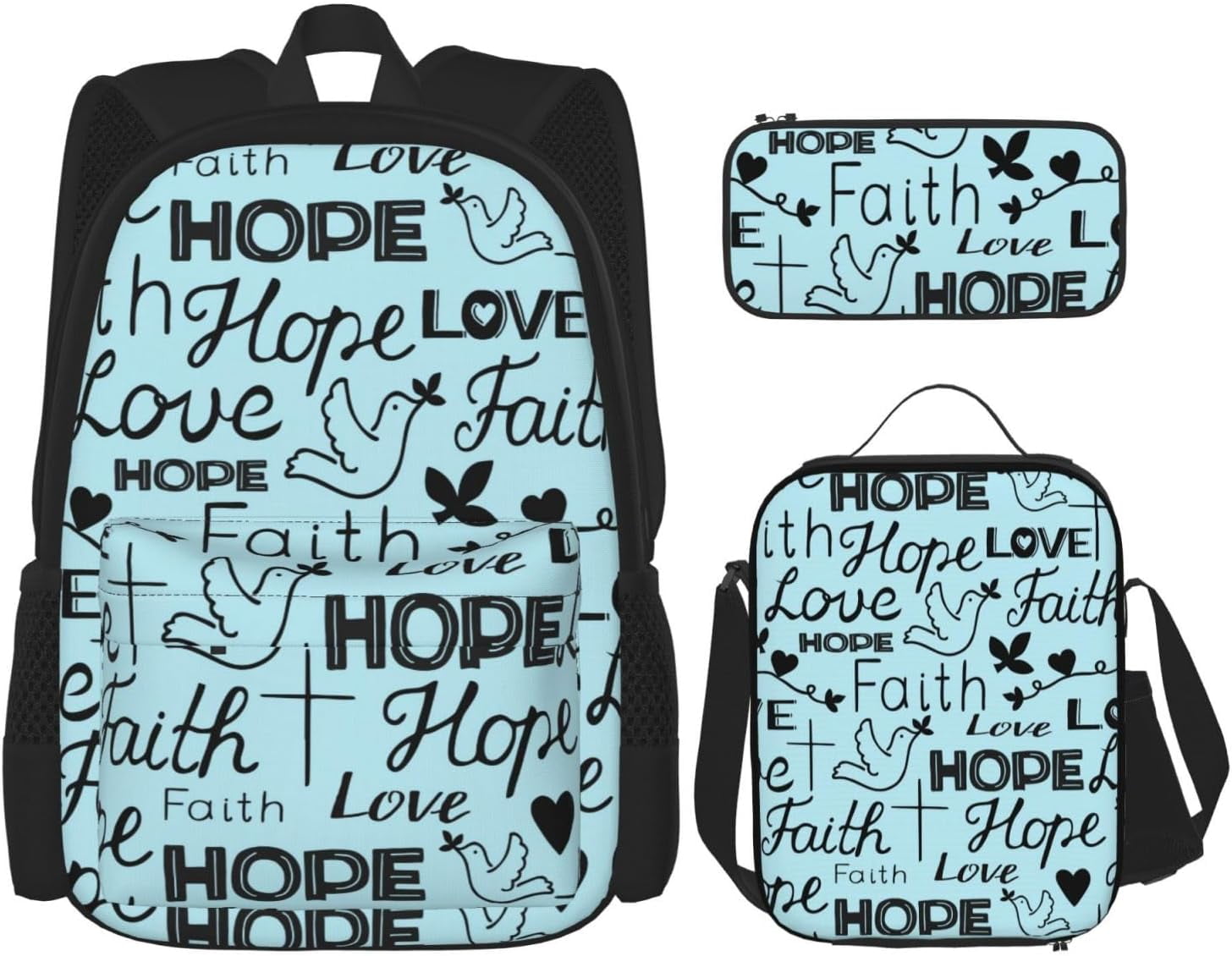 Faty-T Faith Hope Love Christian 3 Piece Backpack Sets With Lunch Bag ...