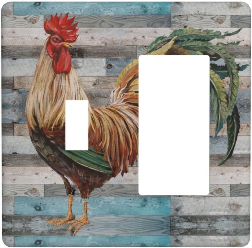 Faty-T Farmhouse Rooster Print 2 Gang Combin Toggle Rocker Decorative ...