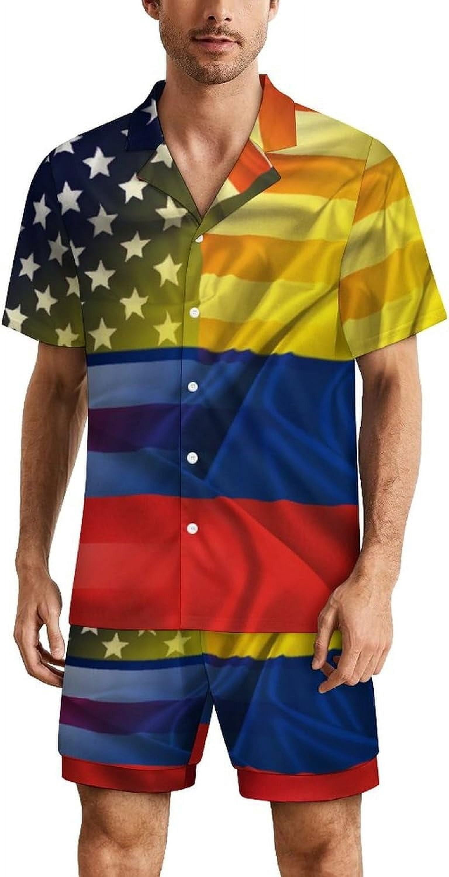 Faty-T Flags of USA And Colombia Mens Short Sleeve Pajama Set Satin ...