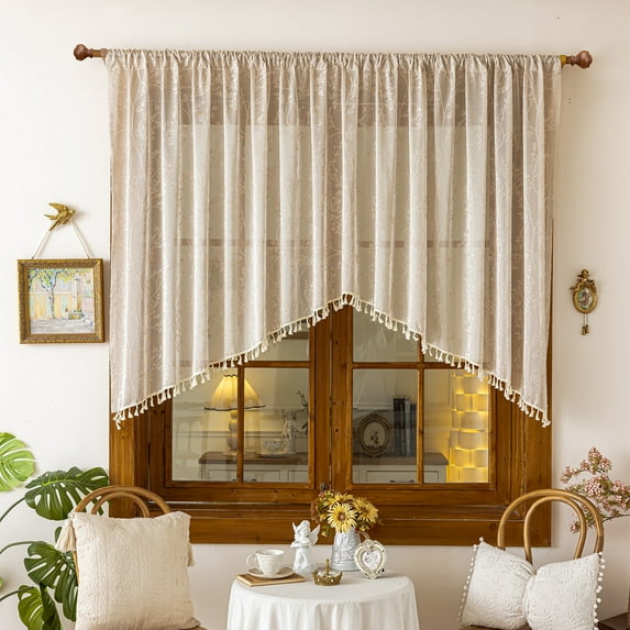 Faty-T Green Semi Sheer Lace Curtain Valance Window Topper with Tassels ...