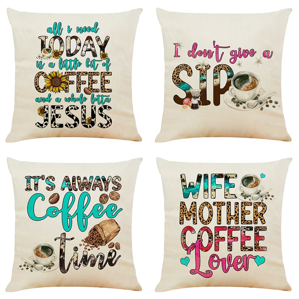 Faty-T It's Always Coffee Time Pattern Throw Pillow Covers,Farmhouse ...