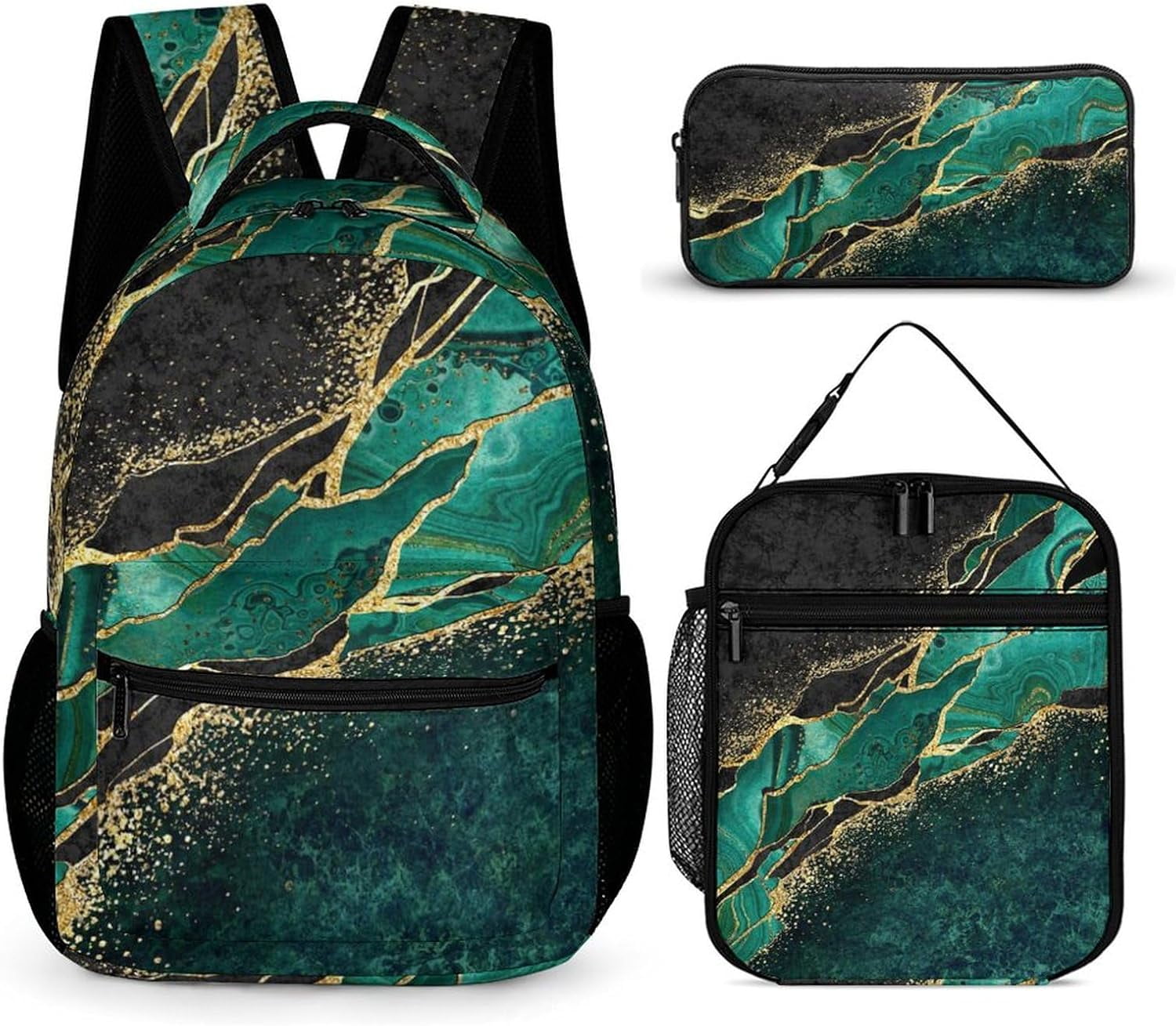 Faty-T Large Capacity Backpack Teal Turquoise Green Gold Black Marble ...