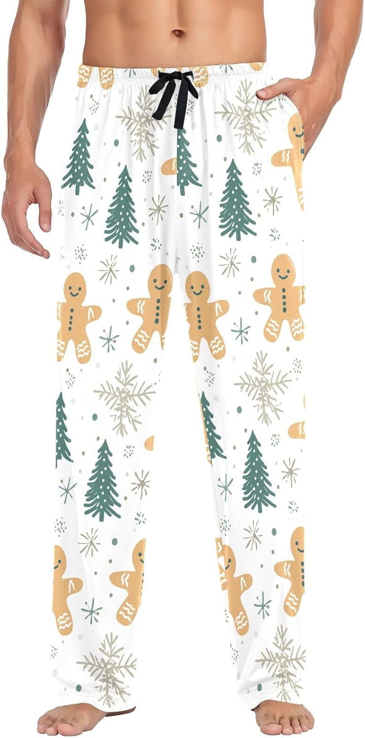 Faty-T Mens Pajama Pant Doodle Gingerbread Man Christmas Pajama Bottoms Lightweight Casual ...